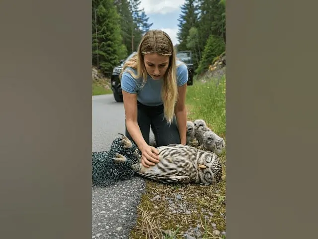 Kind Driver Frees Entangled Mother Owl and Her Anxious Owlets